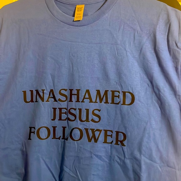 Shirts | Large Blue Unashamed Jesus Follower Christian Tshirt | Poshmark